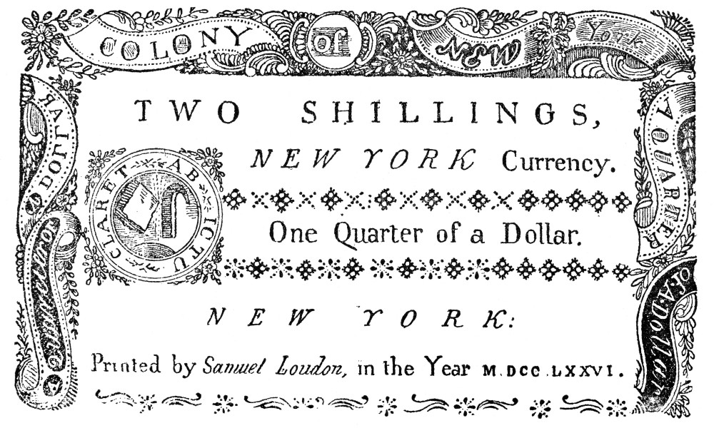 New York Banknote, 1776. /Ntwo Shilling Paper Bill Of 1776. Poster ...