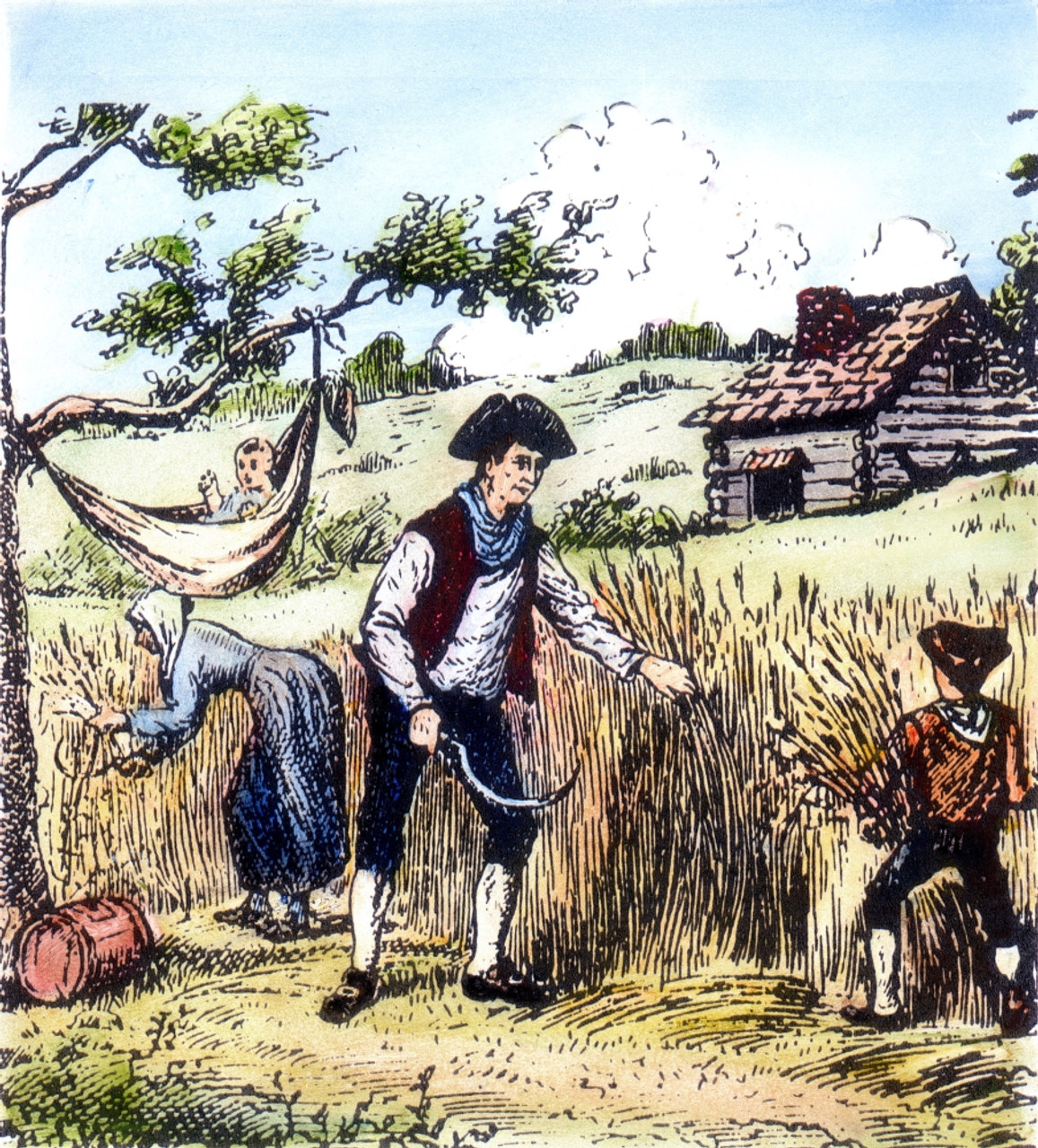Colonial Farming. /Na Farmer And His Family Harvesting In 18Th Century ...