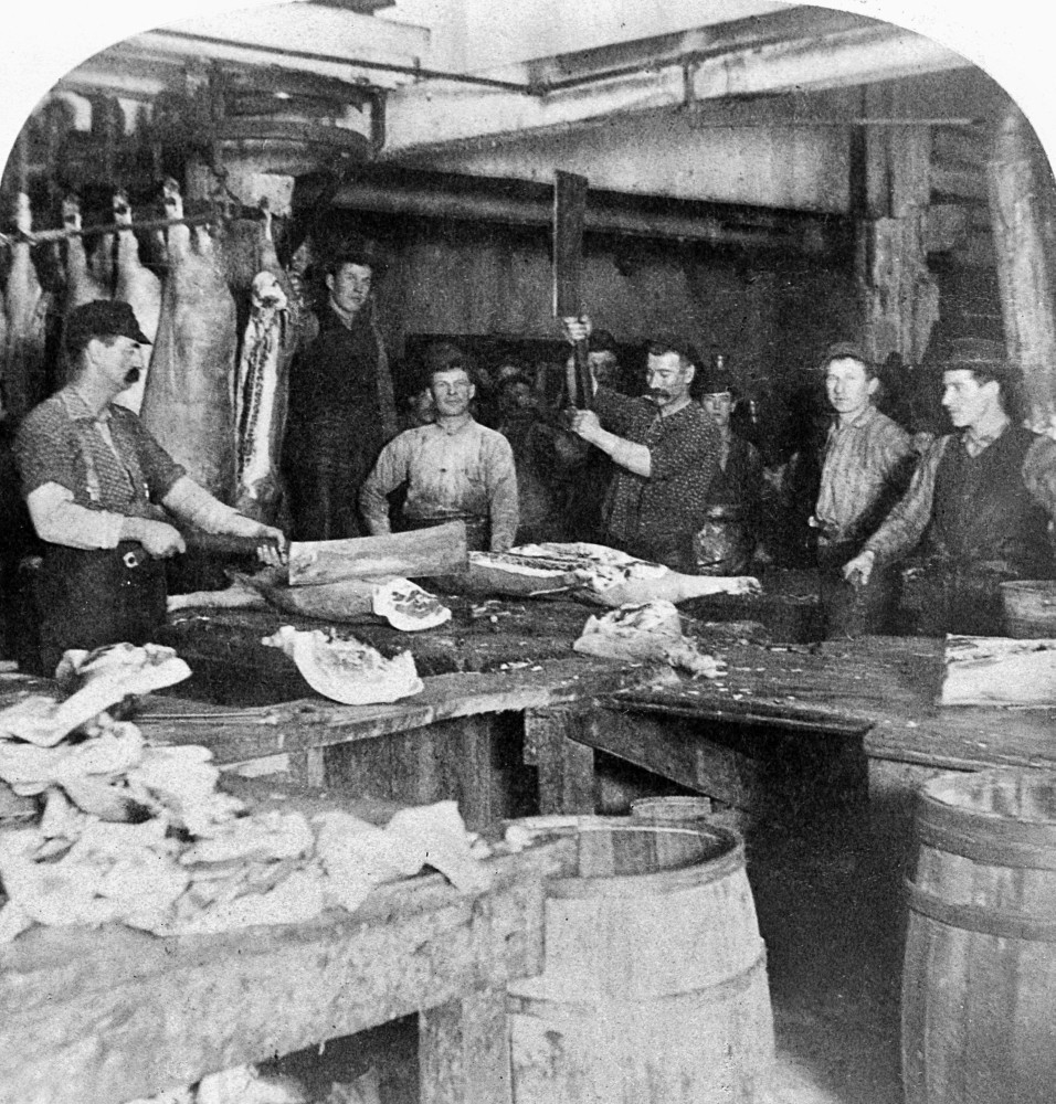 Chicago: Meatpacking. /Nfactory Workers Cutting Up Hogs At The Armour ...
