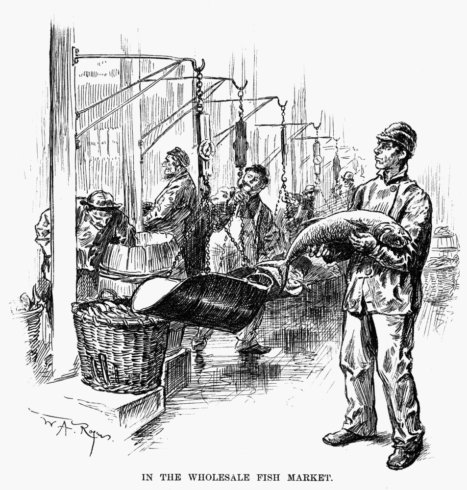 Fulton Fish Market, 1890. /Nscene At The Fulton Wholesale Fish Market ...