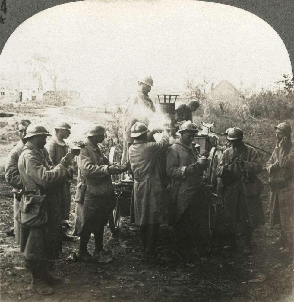 World War I: Field Kitchen. /Nfrench Troops Pausing For A Meal Of Soup ...