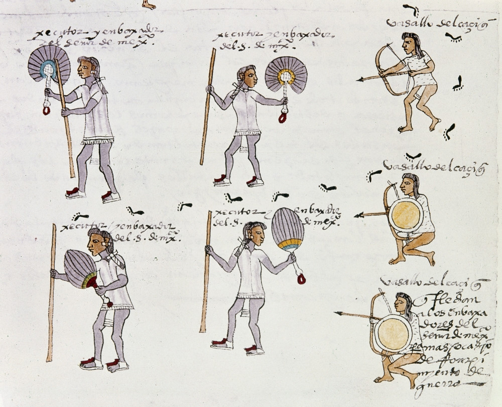 Aztec Codex Mendoza, 1540. /Naztec Warriors Armed With Bows And Arrows ...