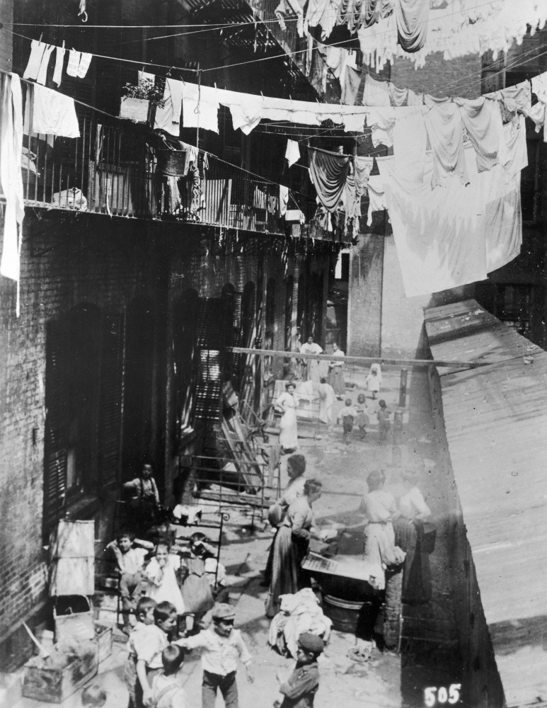 New York: Tenement Yard. /Nwomen Doing Laundry In A Tenement Courtyard ...