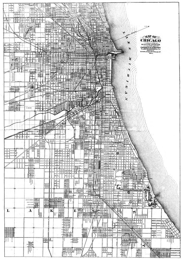 Map: Chicago, 1874. /Nmap Of Chicago, Illinois, And Its Suburbs. Line ...