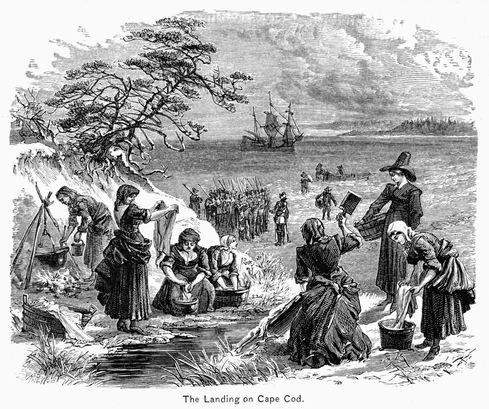 Cape Cod: Pilgrims. /Npilgrims Washing Clothes After Landing At Cape ...