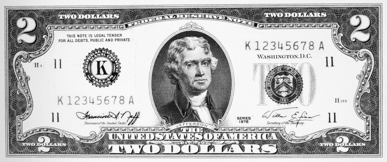 Two Dollar Bill Npresident Thomas Jefferson On The Front Of A U S two-dollar-bill-npresident-thomas-jefferson-on-the-front-of-a-u-s