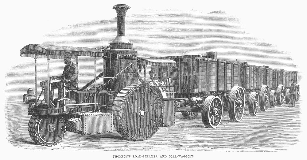 Steam Carriage, 1870. /Nthomson'S Road-Steamer And Coal Wagons. Line ...