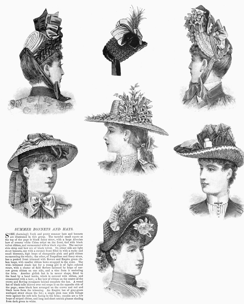 Bonnets And Hats, 1889. /Nladies Summer Bonnets And Hats. Wood ...