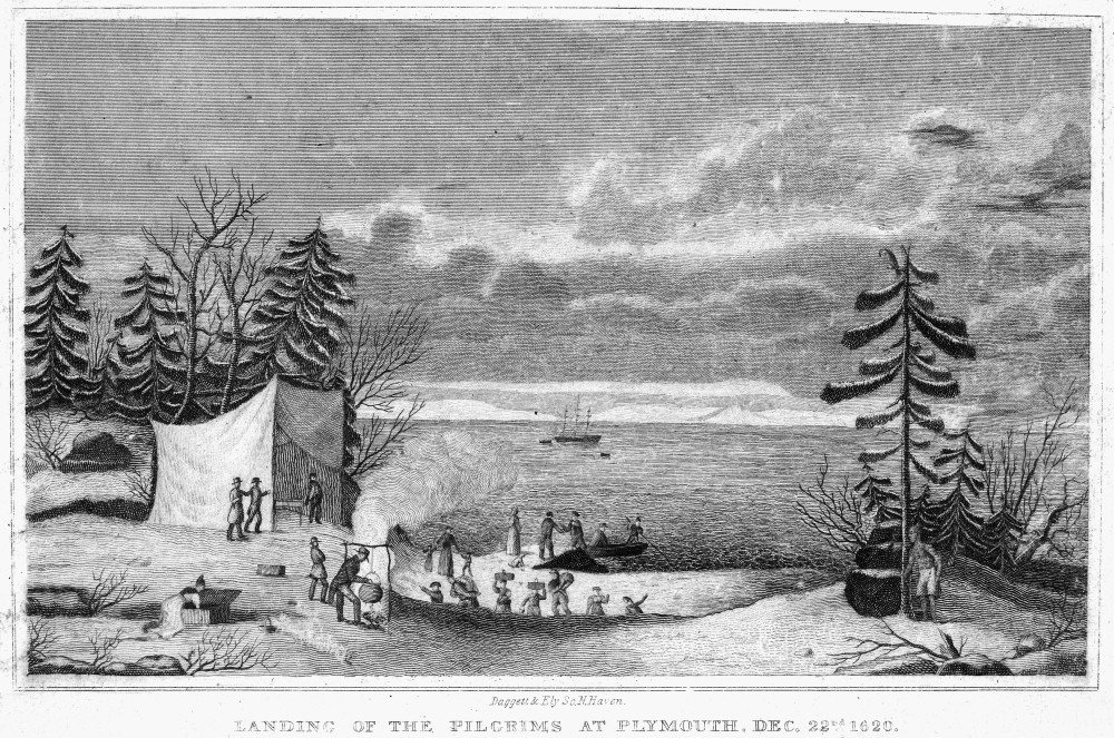 Plymouth Rock: Landing. /Nthe Landing Of The Pilgrims At Plymouth Rock ...