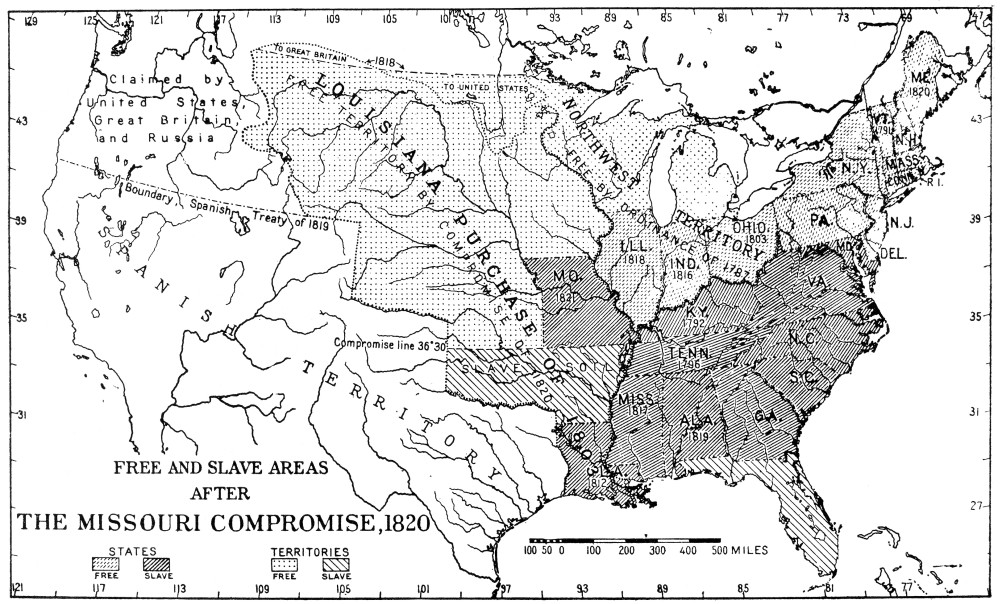 Missouri Compromise, 1820. /Nthe Free And Slave States And Territories ...