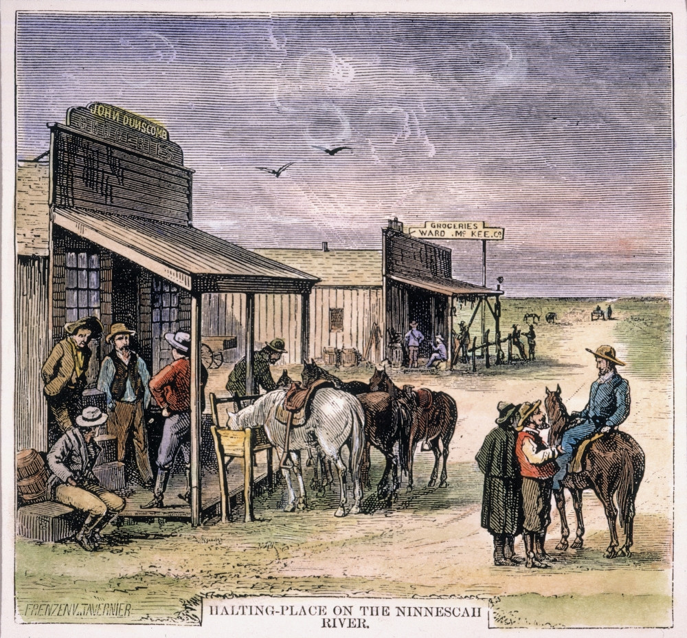 Emigrants In Kansas, 1874. /Na Resting Stop For Emigrants Near Wichita ...