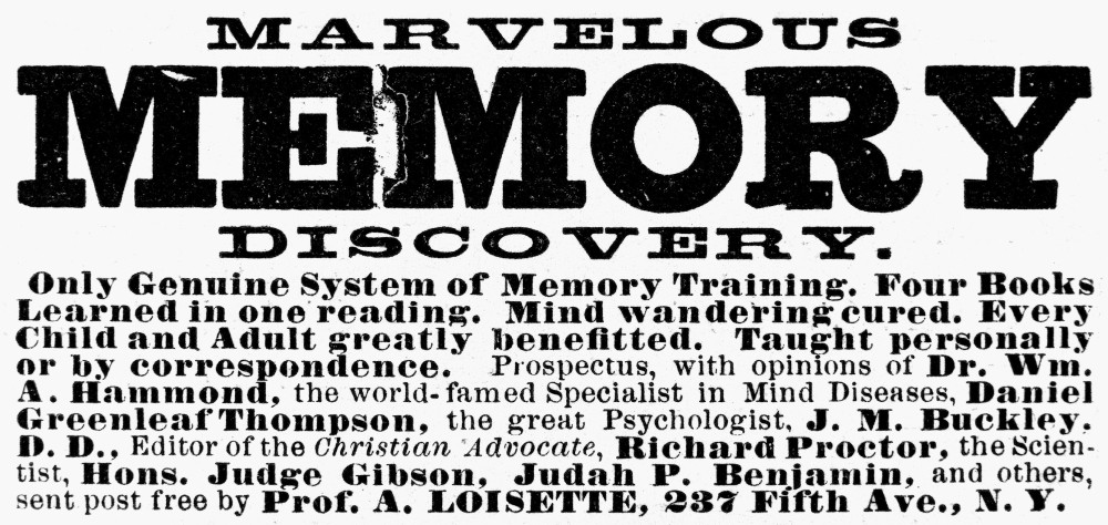 Memory Training Ad, 1889. /Namerican Newspaper Advertisement, 1889, For ...