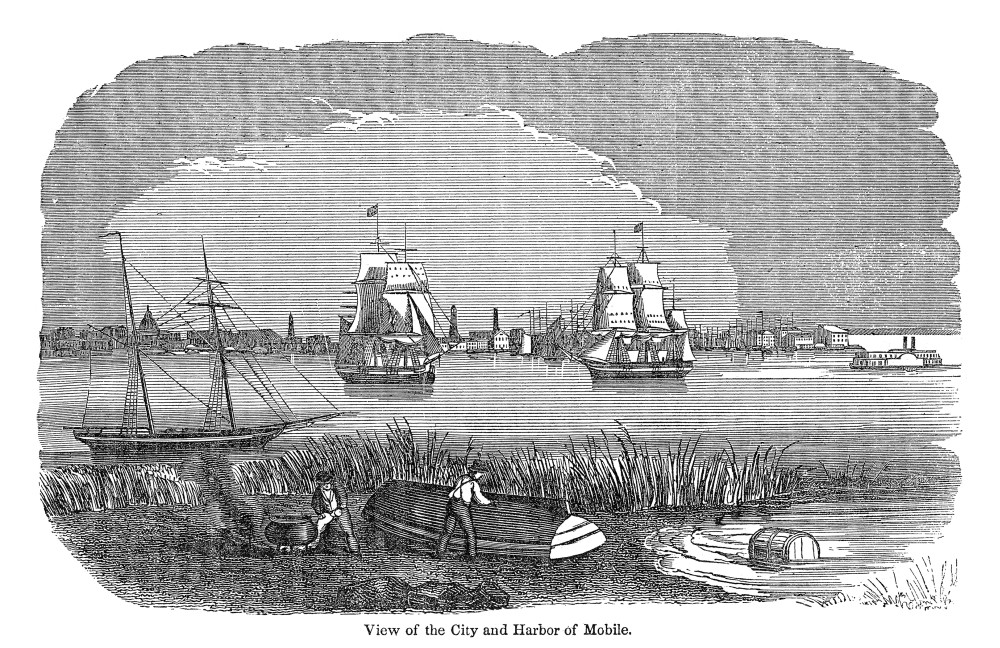 Mobile, Alabama C1850. /Nview Of The City And Harbor: Wood Engraving ...