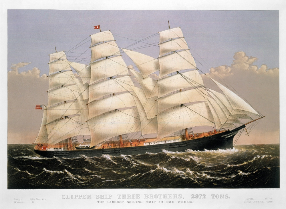 Clipper Ship, 1875. /N'Three Brothers.' Lithograph By Currier & Ives ...