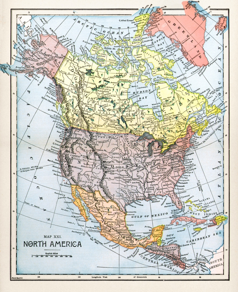Map: North America, 1890. /Nmap Of North America, C1890, Published In ...