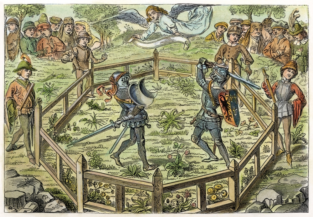 Trial By Combat./Na Medieval Trial By Combat. Miniature From A 15Th Century Manuscript. Poster ...