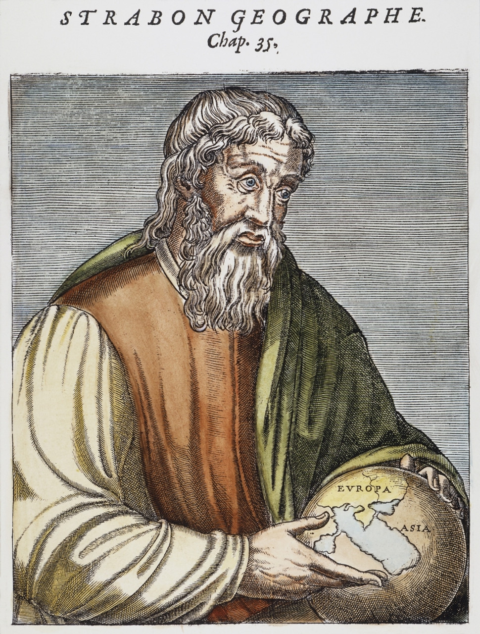 Strabo (63 B.C.?-?24 A.D.). /Ngreek Geographer. Color French Engraving ...