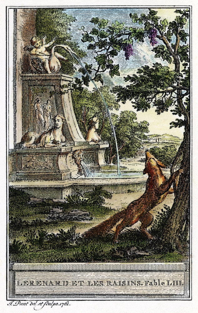 Aesop: Fox & Grapes, 1761. /N'The Fox And The Grapes.' French Engraving ...