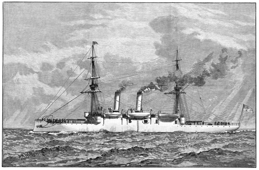 Uss 'Boston,' 1890. /Nthe Unarmored Steel Cruiser Uss 'Boston.' Wood ...