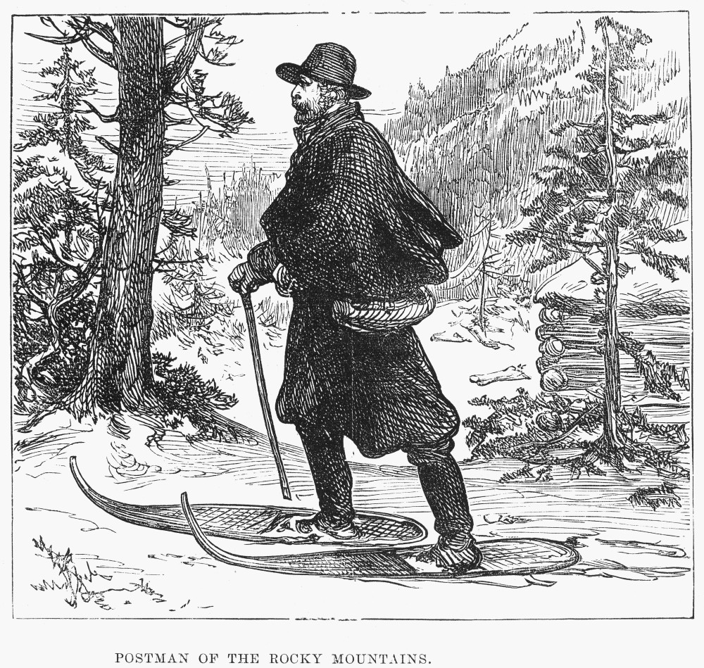 Postman, 1880. /N'Postman Of The Rocky Mountains.' Wood Engraving, 1880 ...