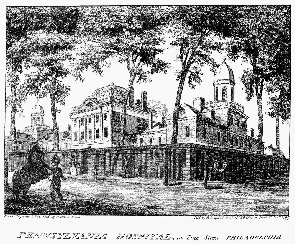 Philadelphia: Hospital, 1799. /Npennsylvania Hospital, On Pine Street ...