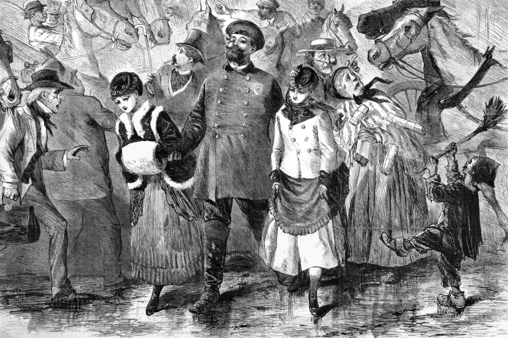 New York: Broadway, 1870. /N'Crossing Broadway.' Engraving, 1870 ...