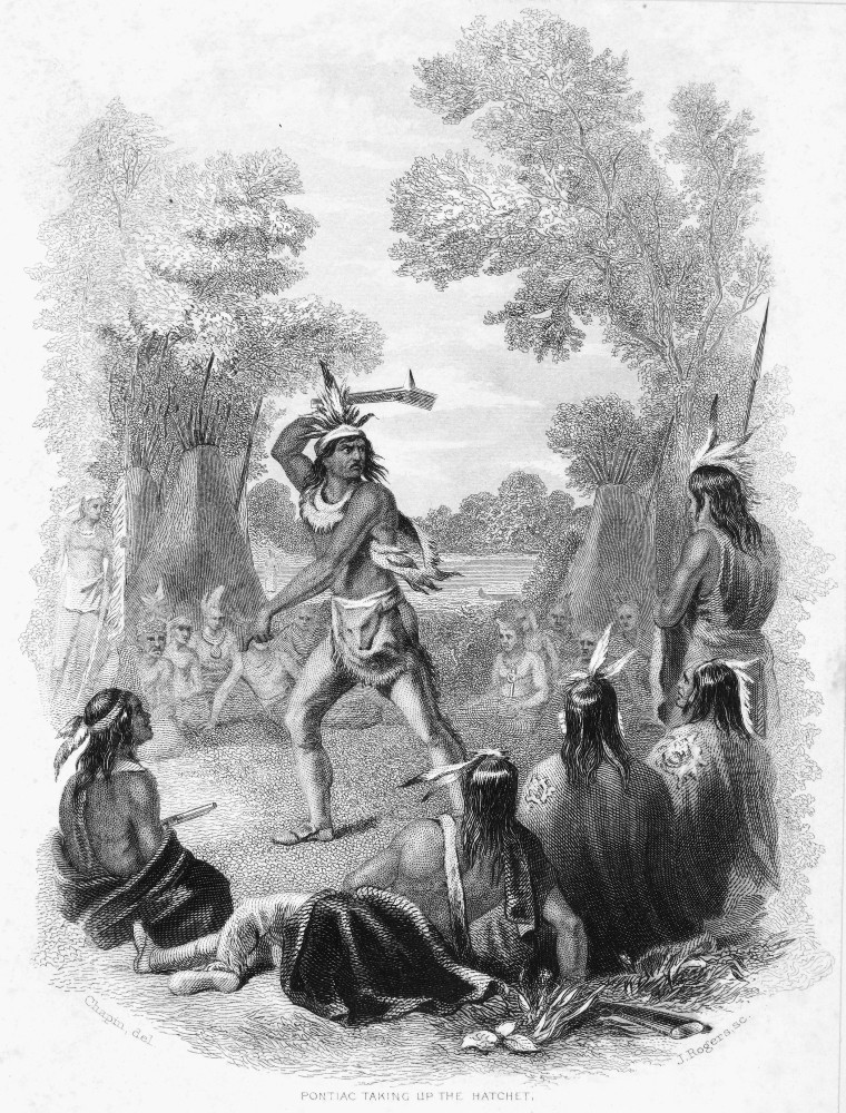 Pontiac (D. 1769). /Nnative American Ottawa Chief. Pontiac Taking Up ...
