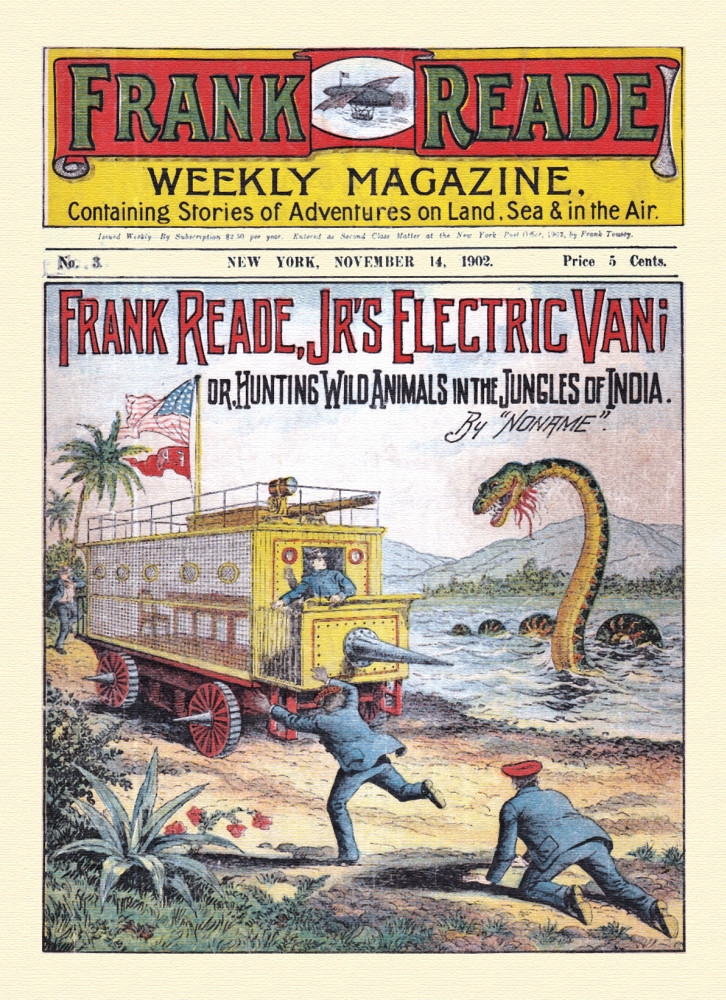 Sea monster dime novel cover; Frank Reade Weekly Magazine; Hunting Wild ...