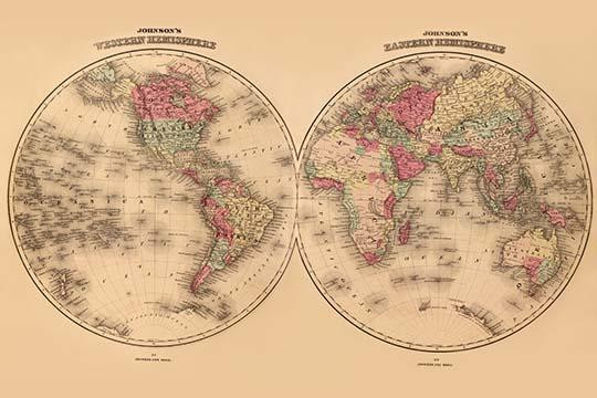World Map with Two spheres Poster Print by A.J. Johnson - Item ...