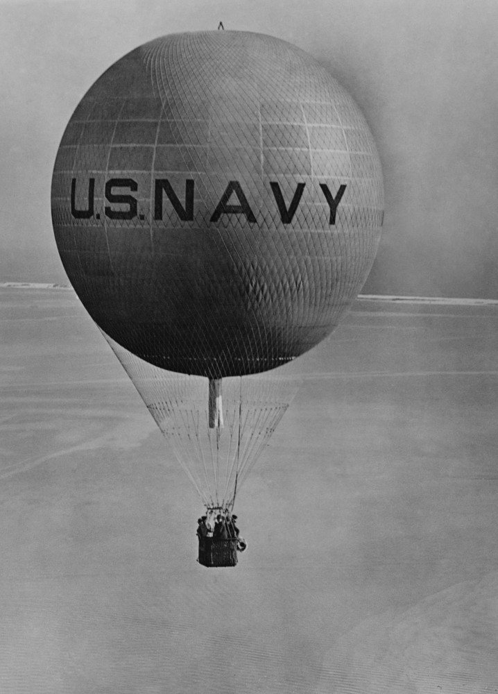 U.S. Navy Balloon Floating With A Gondola Holding Several Men History ...