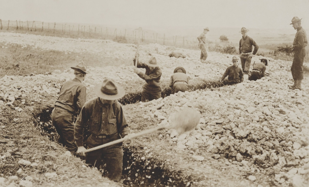 U.S. Marines In France Digging A Trench During Training In France ...
