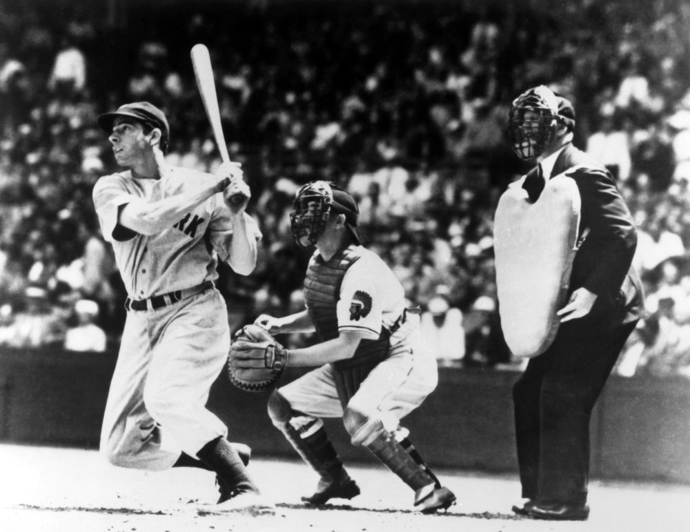 Joe Dimaggio Hitting Safely In The 56Th And Last Game In His Record ...