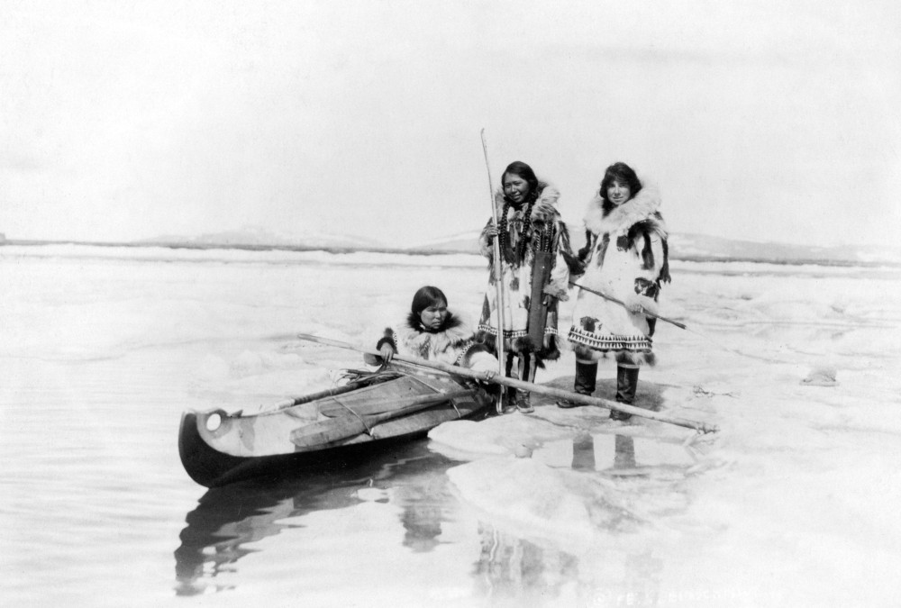 Alaska: Eskimos And Kayak./Na Young Eskimo Woman Sitting In A Kayak ...