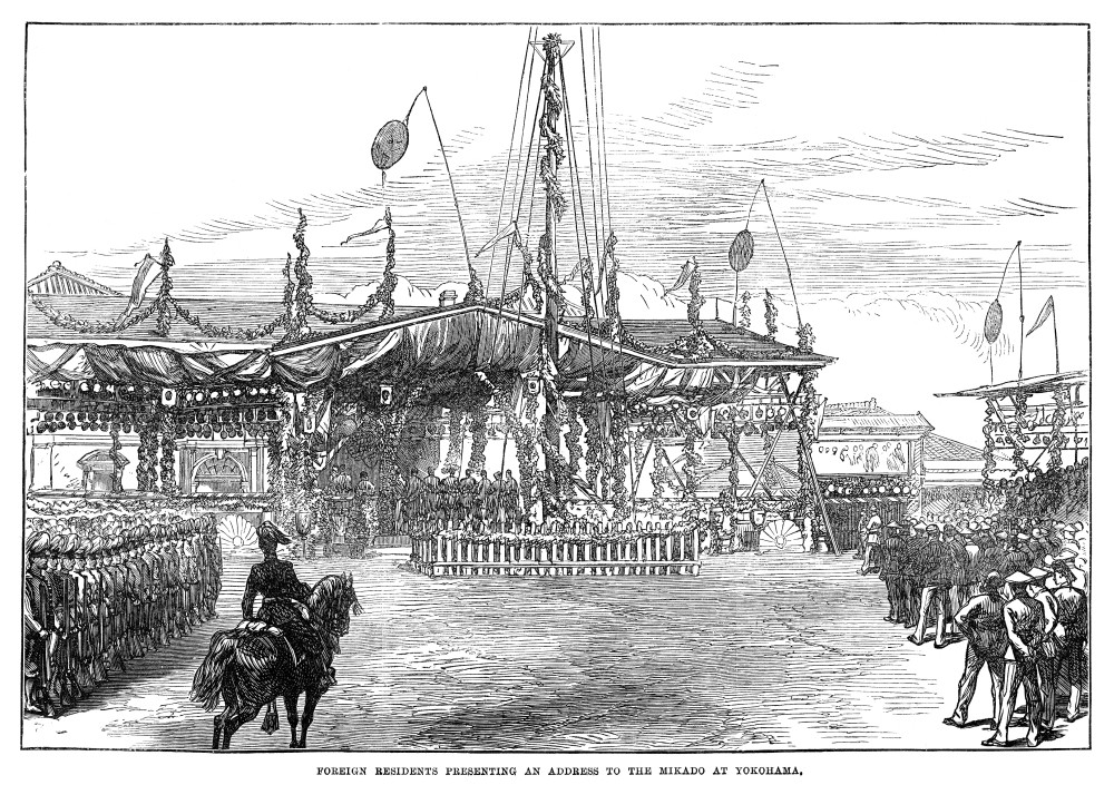 Japan: First Railway, 1872. /Nforeign Residents Present An Address To ...