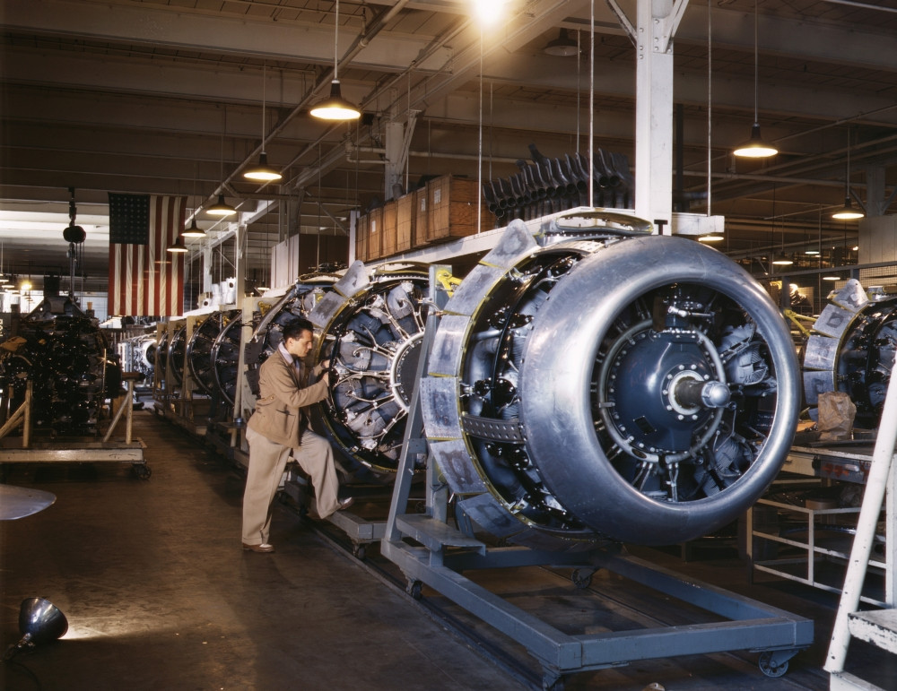 Aircraft Factory, 1942. /Nan Assembly Line Worker Adding Cowlings And ...