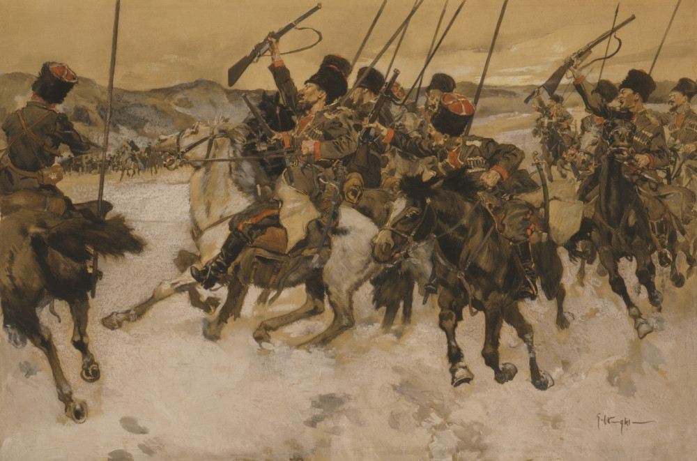 Cossacks Attacking A Baggage Train In Imperial Russia. Cossacks ...