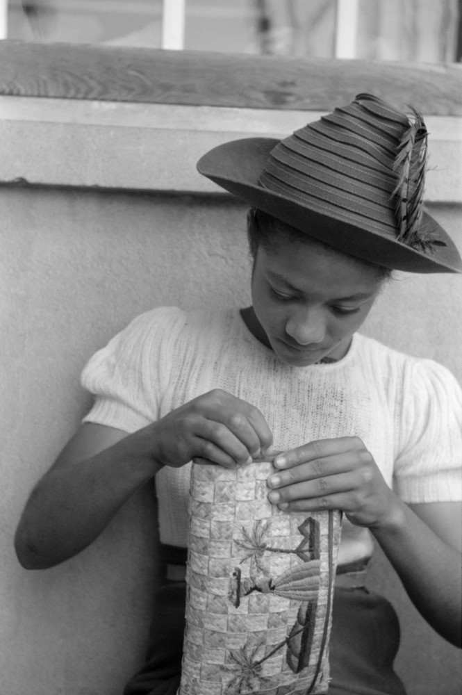 Virgin Islands: Crafts, 1941. /Na Woman Embroidering A Handbag At A ...
