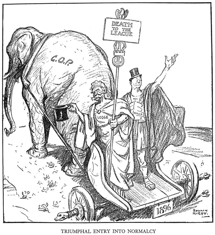 Cartoon: League Of Nations, 1921. 'Triumphant Entry Into Normalcy ...