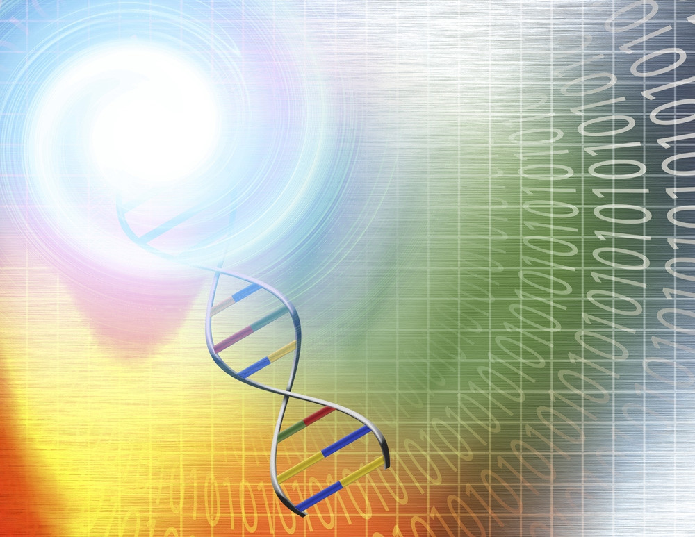 Binary tunnel and DNA Strand in Vivid Colors Poster Print by Bruce ...