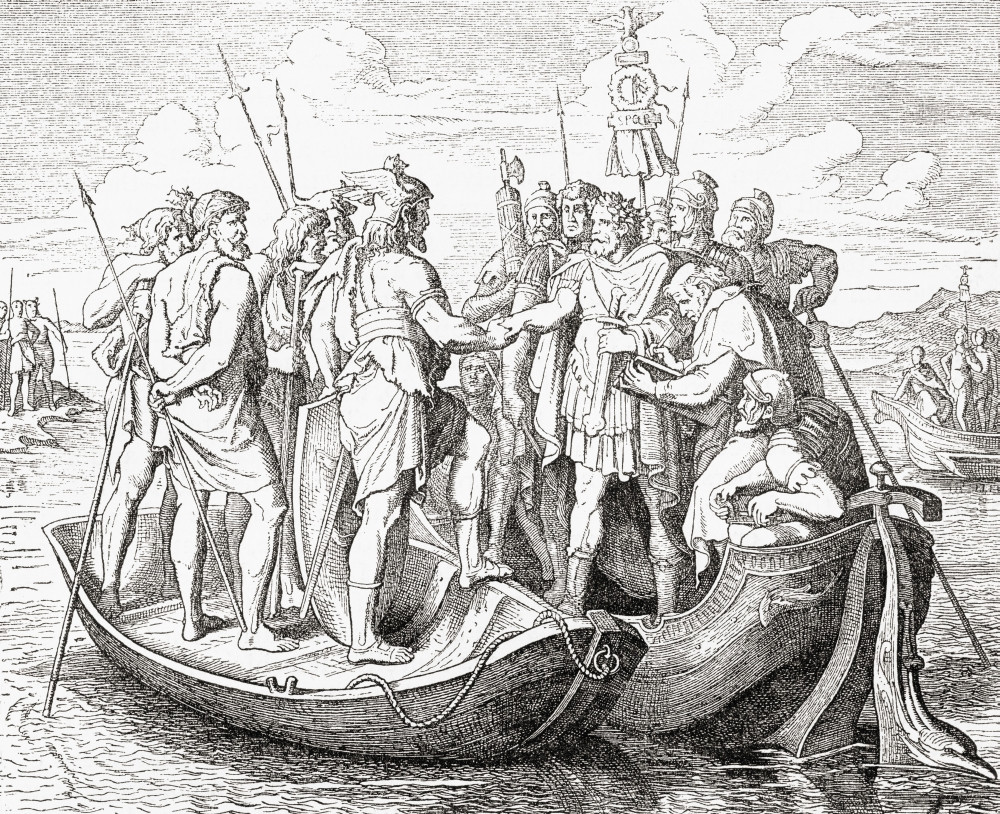 Meeting of the Roman Emperor Valens and the Visigothic King Athanaric ...