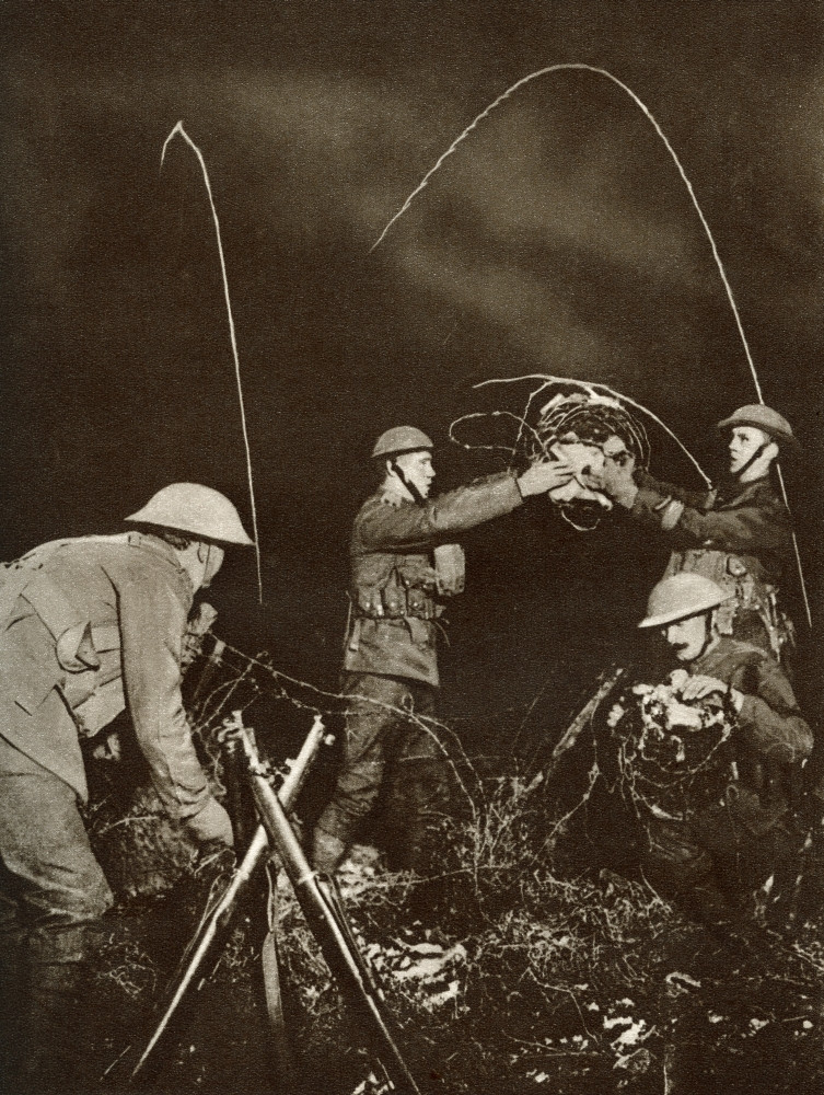 A Wiring Party Soldiers Erecting Barbed Wire Entanglements In No Man's ...