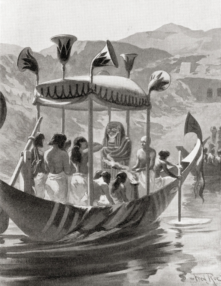 An ancient Egyptian funeral procession passing over sacred lake ...