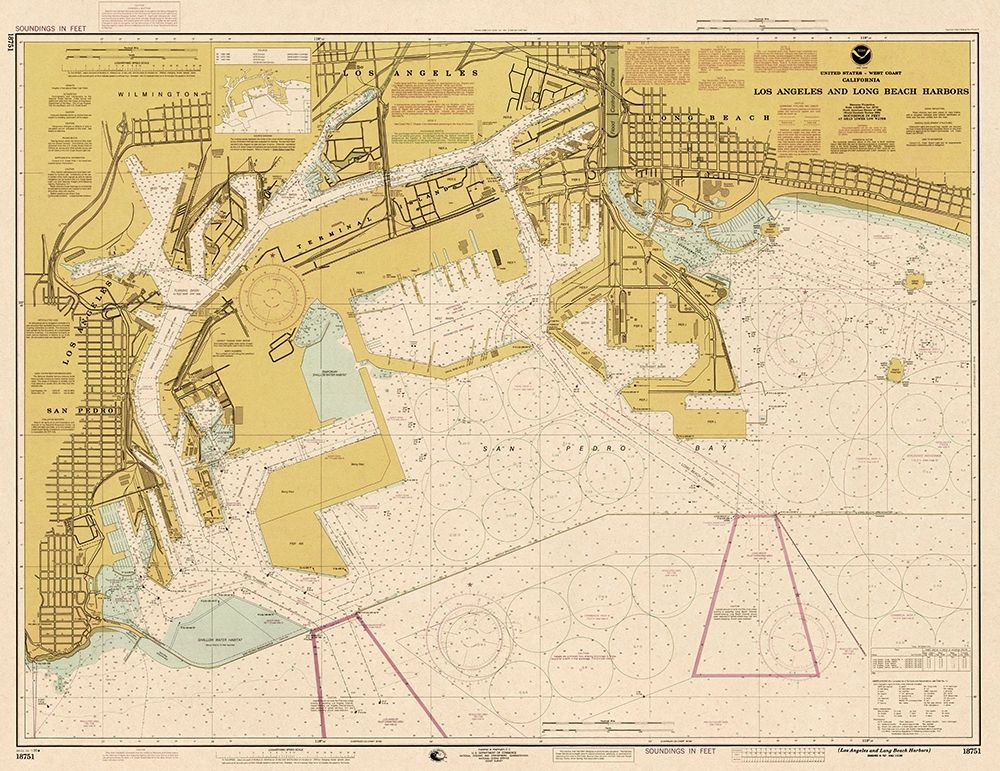 Nautical Chart - Los Angeles and Long Beach Harbors ca. 1998 - Sepia ...