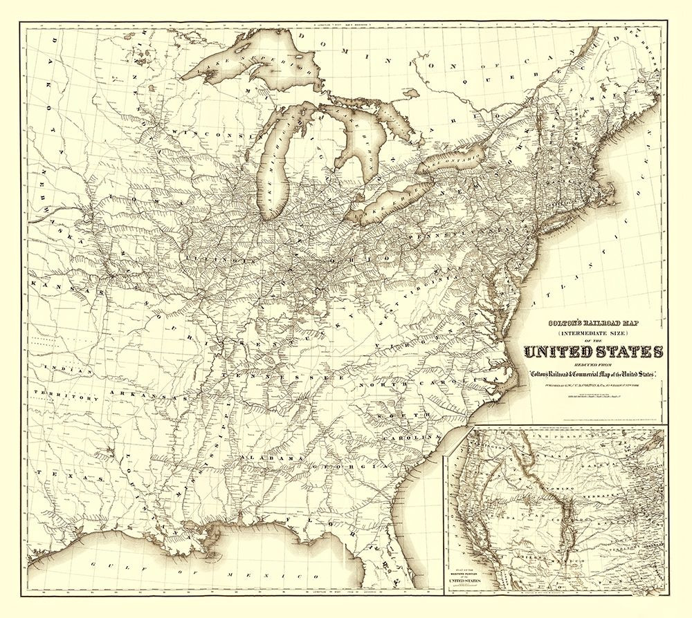 United States Railroads - Colton 1870 Poster Print by Colton Colton ...