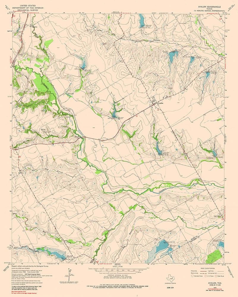 Avalon Texas Quad - USGS 1976 Poster Print by USGS USGS # TXAV0001 ...