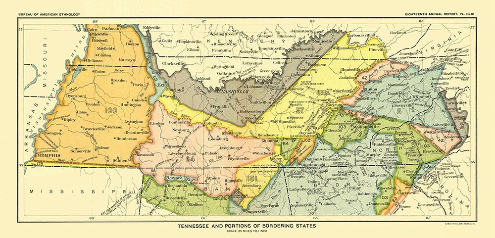 Tennessee - Bordering States - Hoen 1896 Poster Print by Hoen Hoen ...