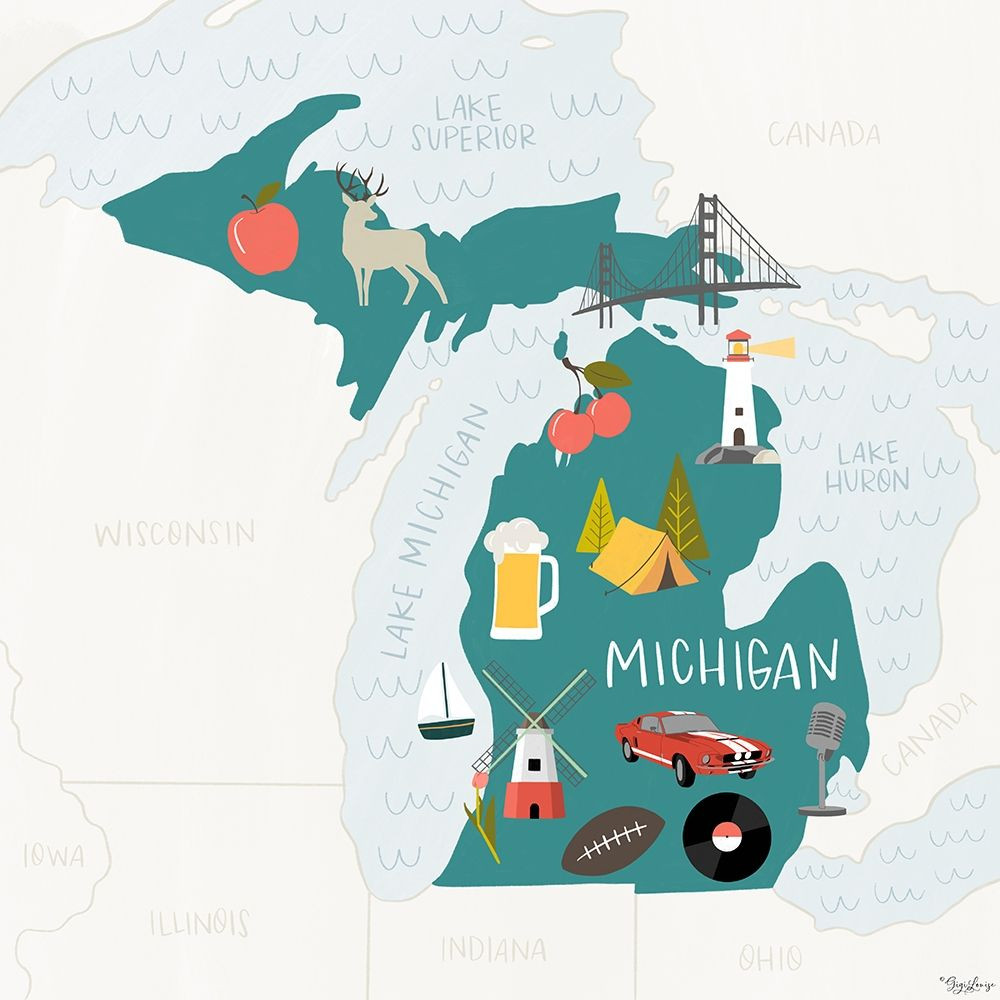Michigan Icons Poster Print by Gigi Louise # KBSQ115P - Posterazzi