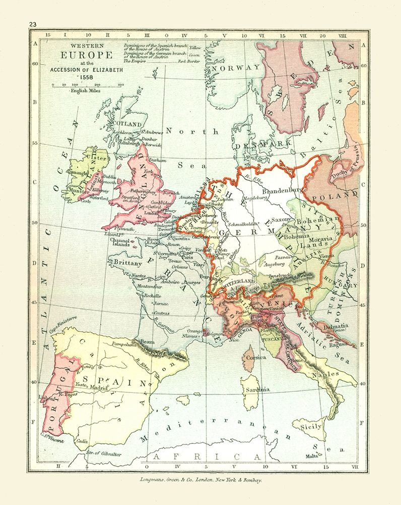 Western Europe 1558 - Gardiner 1902 Poster Print by Gardiner Gardiner ...