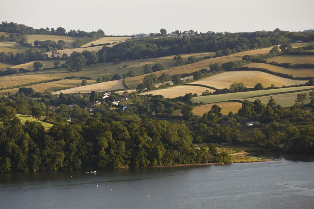 A summer riverside agricultural landscape in southern England.; River ...