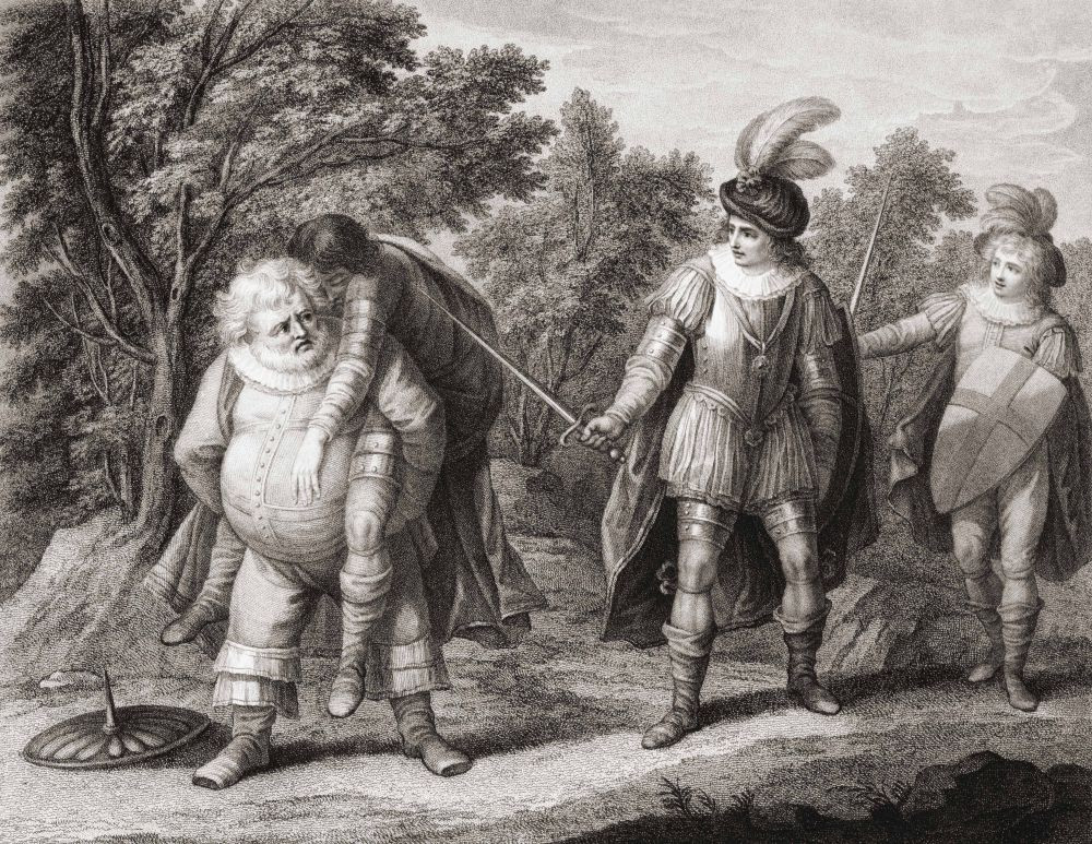 Falstaff with the body of Hotspur on his back. Prince Hal and Prince ...